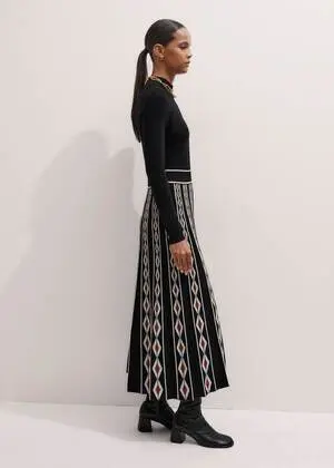 ME+EM Jacquard Half Zip Knit Maxi Dress - Black Multi