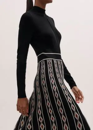ME+EM Jacquard Half Zip Knit Maxi Dress - Black Multi