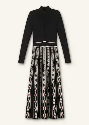 ME+EM Jacquard Half Zip Knit Maxi Dress - Black Multi