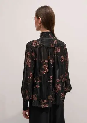 ME+EM Silk-blend Watercolor Print Swing Blouse With Cami