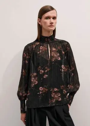 ME+EM Silk-blend Watercolor Print Swing Blouse With Cami