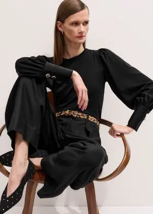 ME+EM Fluid Satin Crew Neck Layering Blouse - Black