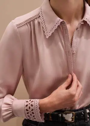 ME+EM Silk Embroidered Blouse - Smoke Pink