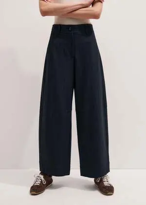 ME+EM Pinstripe Barrel-leg Trousers - Navy/bordeaux
