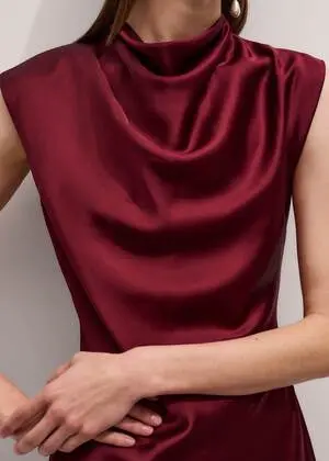 ME+EM Satin Drape Neckline Maxi Dress - Deep Ruby Red
