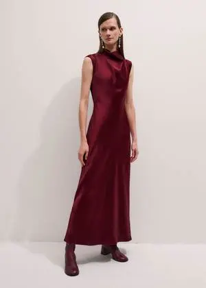 ME+EM Satin Drape Neckline Maxi Dress - Deep Ruby Red