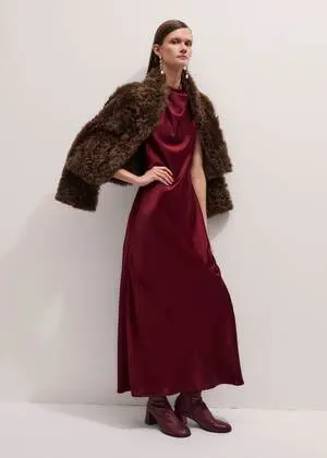 ME+EM Satin Drape Neckline Maxi Dress - Deep Ruby Red
