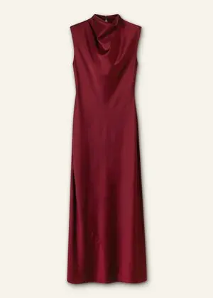 ME+EM Satin Drape Neckline Maxi Dress - Deep Ruby Red