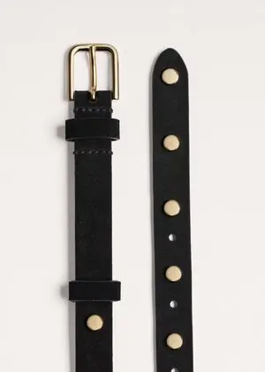 ME+EM Studded Leather Belt - Black/gold