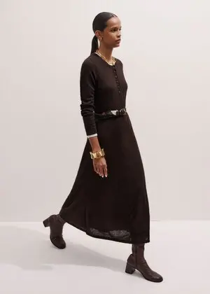 ME+EM Double Layer Knit Maxi Dress - Chocolate Mélange