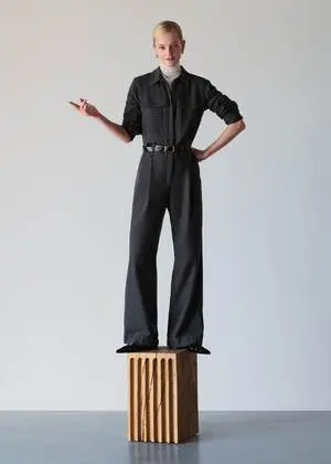 ME+EM Fluid Flannel Jumpsuit - Dark Charcoal Mélange