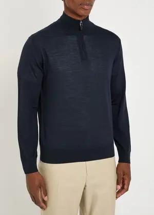 Canali Half-zip Wool-blend Jumper - Navy
