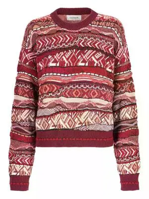 LANEUS Patterned Jacquard Sweater - Red