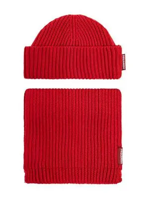 Dsquared2 Ribbed Beanie And Scarf Set - Red