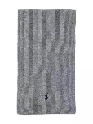 Polo Ralph Lauren Ribbed Logo-embroidered Wool Scarf - Grey