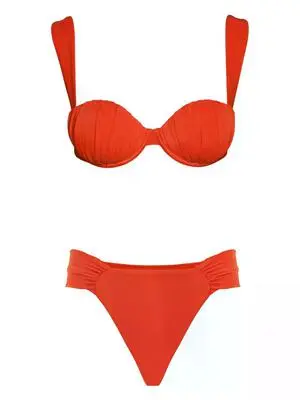 NOIRE SWIMWEAR Ruched Tie-fastening Bikini Set - Red