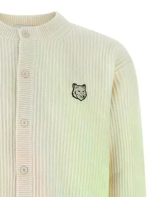 Maison Kitsuné Fox Head Ribbed Cardigan - Neutrals