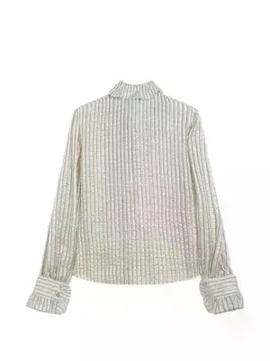 Valentino Garavani Seersucker Lamé Striped Shirt With Ruffle Detail - Neutrals