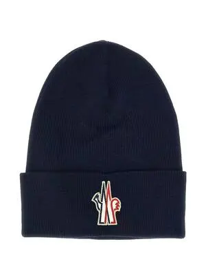 Moncler Turn-up Logo Patch Beanie - Blue