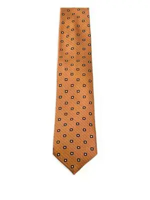 Zegna Geometric-Patterned Neck Tie Orange