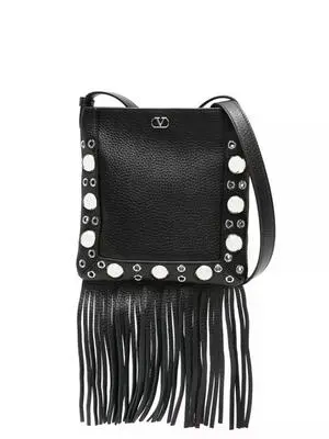 Valentino Garavani Studded Shoulder Bag With Fringe - Black