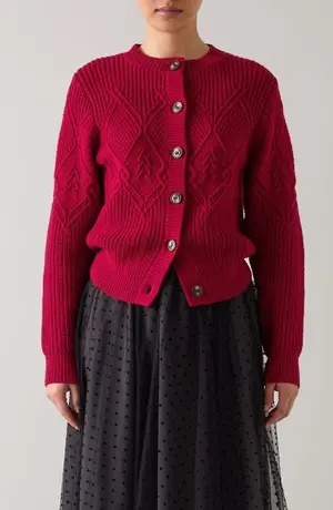 LK BENNETT Orla Pointelle Cardigan - Red