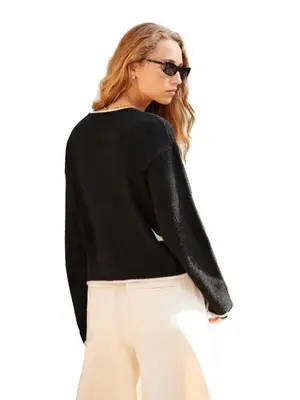 RO&ZO Long Sleeve Crew Neck Contrast Cardigan