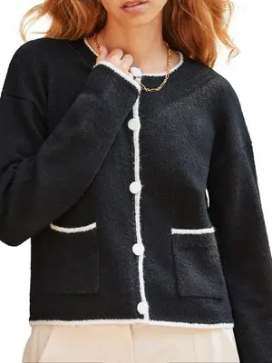 RO&ZO Long Sleeve Crew Neck Contrast Cardigan