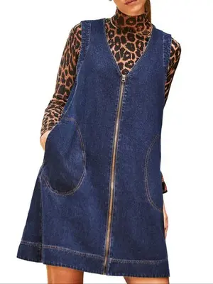 RO&ZO Sleeveless Denim Zip Front Mini Dress