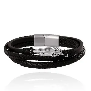 Lucky Brand Triple Row Leather Bracelet With Silver-tone Accent - Black