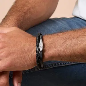 Lucky Brand Triple Row Leather Bracelet With Silver-tone Accent