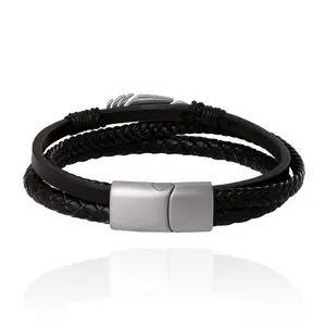 Lucky Brand Triple Row Leather Bracelet With Silver-tone Accent