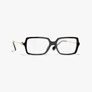 Chanel Rectangle Eyeglasses With Glass Pearls - Black