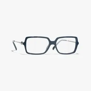 Chanel Rectangle Eyeglasses With Glass Pearls - Blue & Gray