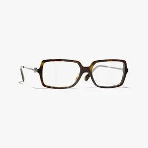 Chanel Rectangle Eyeglasses With Glass Pearls - Dark Tortoise