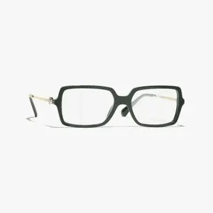 Chanel Rectangle Eyeglasses With Glass Pearls - Kaki Green