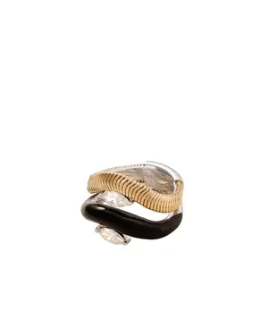 Nikos Koulis 18-karat Yellow And White Diamond And Enamel Ring - Gold