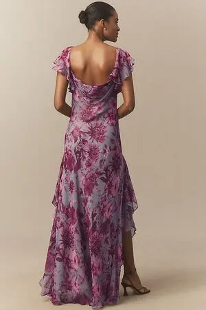 Bhldn Ruffle Chiffon Maxi Dress
