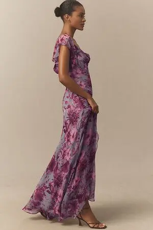 Bhldn Ruffle Chiffon Maxi Dress