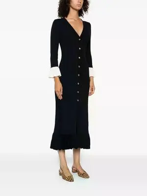 Sandro Contrasting Ruffles Knit Midi Dress