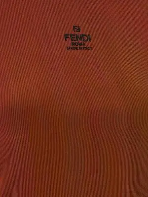 Fendi Ribbed Knit Top With Logo Embroidery