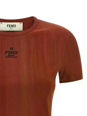 Fendi Ribbed Knit Top With Logo Embroidery