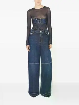 JEAN PAUL GAULTIER Cut-out Wide-leg Jeans - Blue