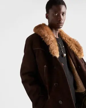 Prada Suede And Shearling Jacket - Dark Brown
