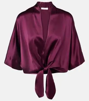 THE SEI Cropped Silk Charmeuse Top