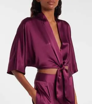 THE SEI Cropped Silk Charmeuse Top