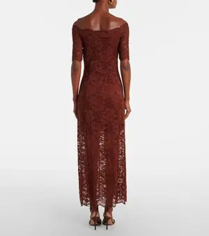 Rabanne Off-shoulder Lace Maxi Dress - Brown