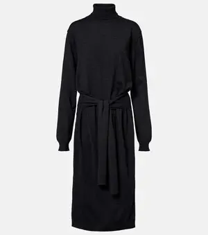 LEMAIRE Turtleneck Wool-blend Midi Dress - Grey