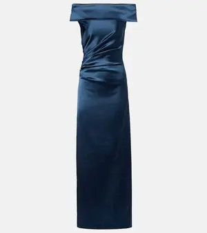 Max Mara Opaco Gathered Satin Gown - Blue
