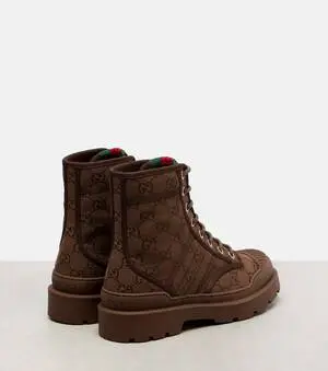 Gucci Gg Canvas Combat Boots - Brown